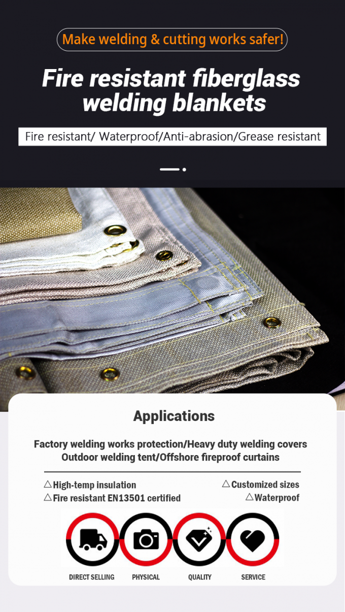 Fiberglass Fireproof Retardant Heavy Duty Welding Fiber Glass Camping ...